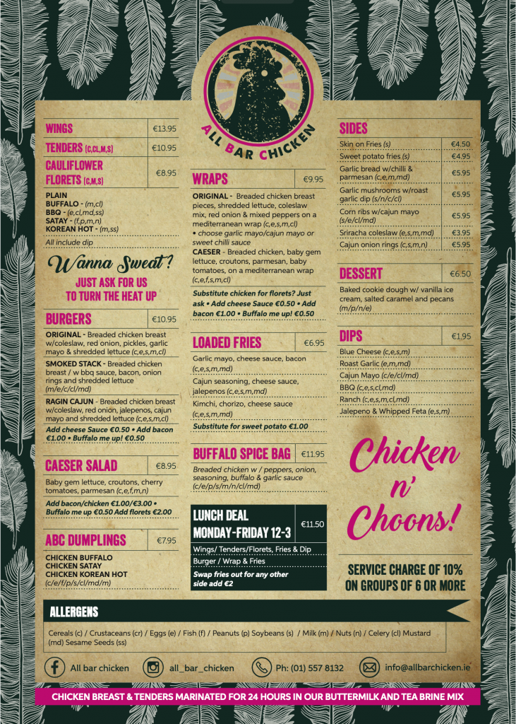 FOOD MENU – All Bar Chicken